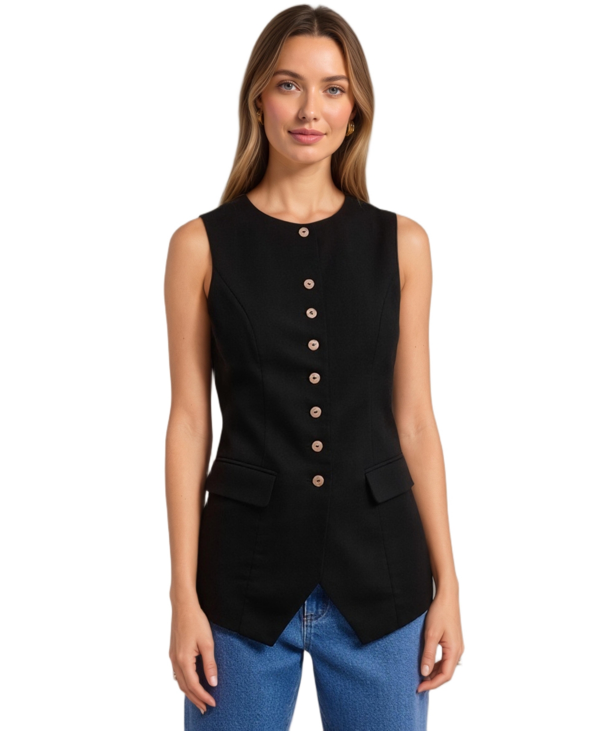 Click here for Modenaire Womens Livvy Longline Button-Front Vest... prices
