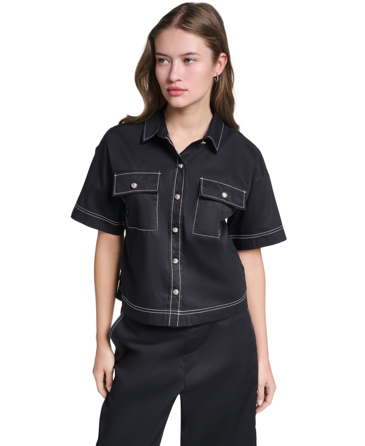 Click here for Karl Lagerfeld Paris Womens Cropped Poplin Button-... prices