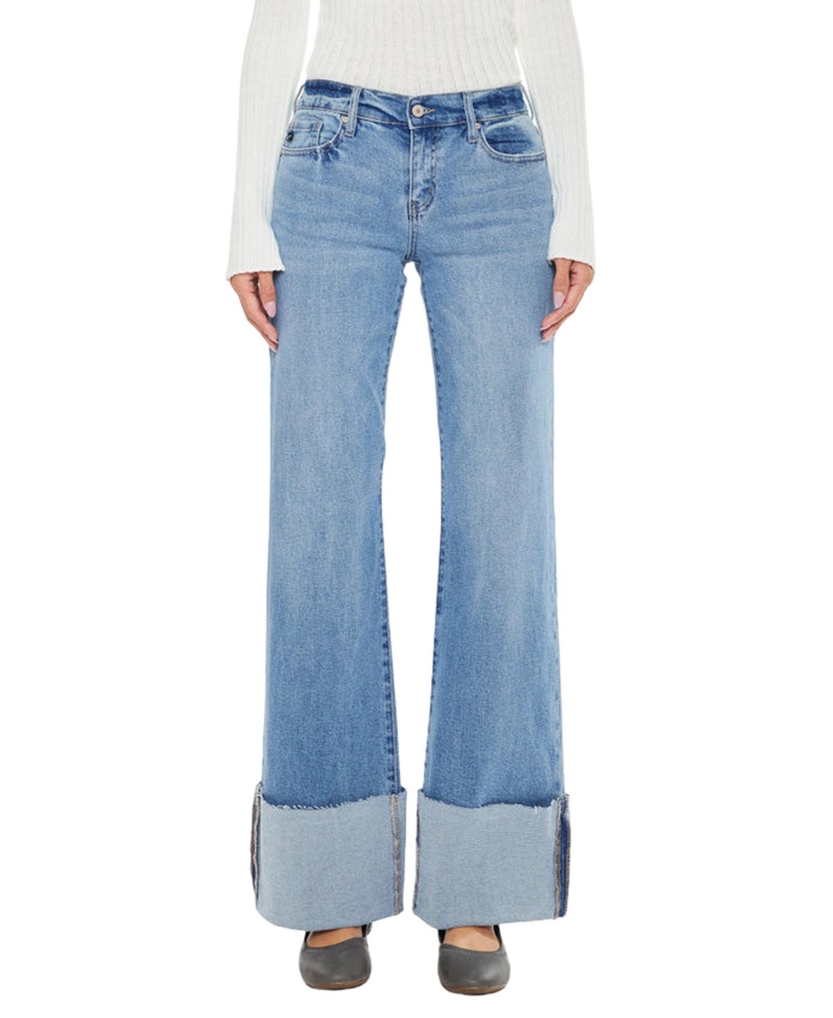 Click here for KanCan Womens Emma Mid Rise Wide Flare Jeans - Med... prices