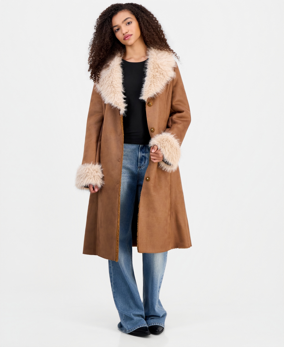Click here for Cece Womens Faux-Shearling Maxi Coat - CAMEL/COGNA... prices