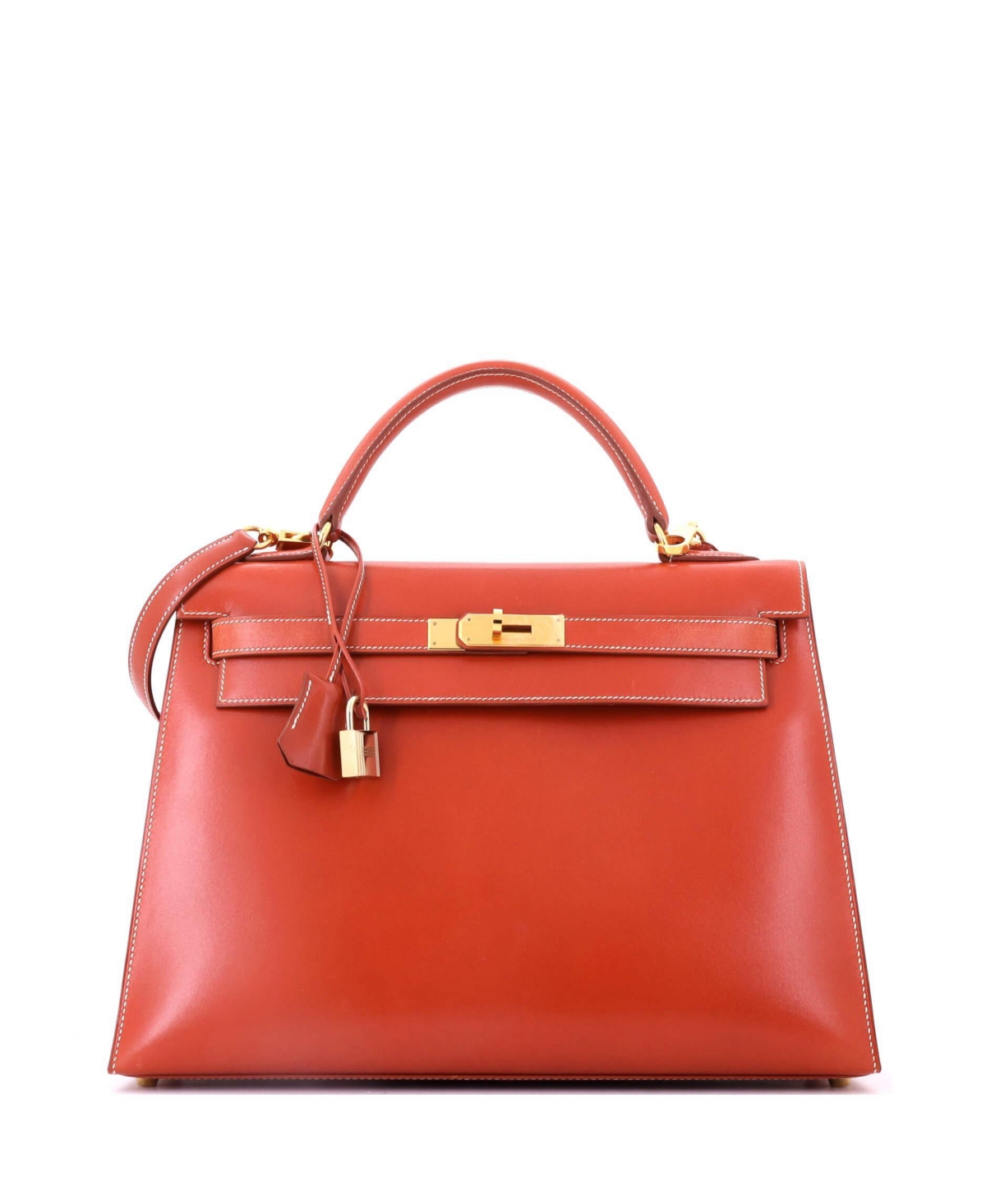 Click here for Pre-Owned HERMES Kelly 32 Handbag Orange Box Calf... prices
