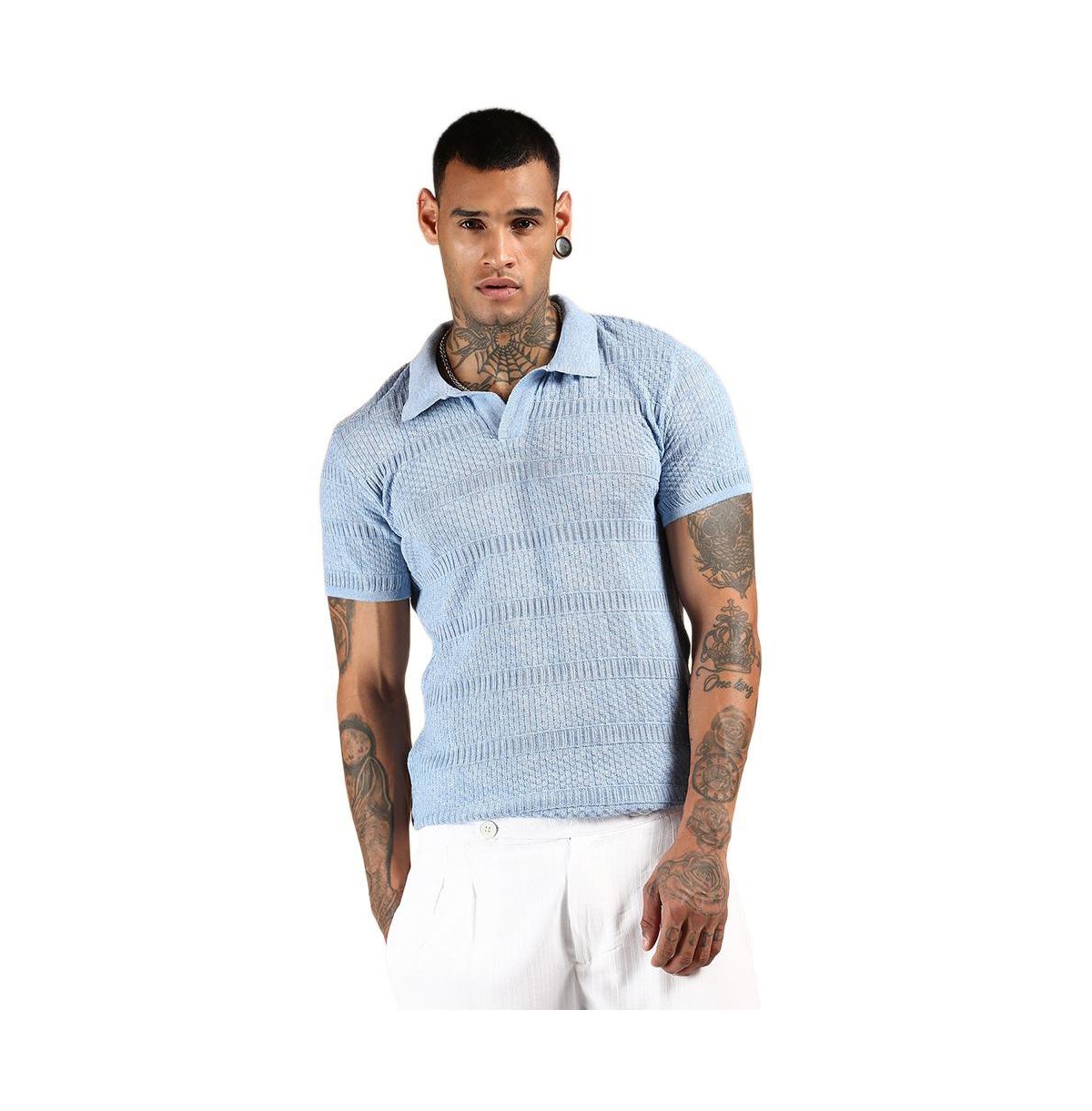 Click here for Campus Sutra Mens Powder Brick-Ribbed Polo T-Shirt... prices