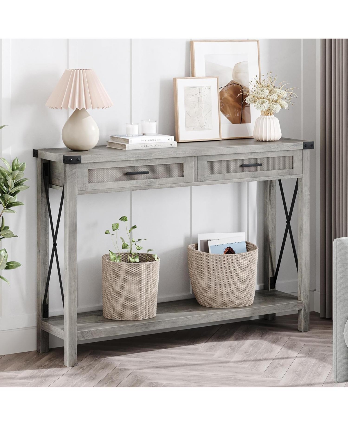 Click here for homfan 43 Burlywood and Grey Console Table with Ra... prices