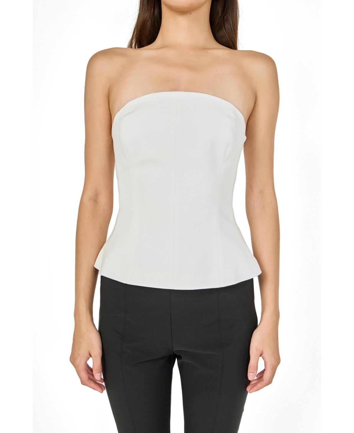 Click here for endless rose Womens Strapless Paneled Peplum Top -... prices