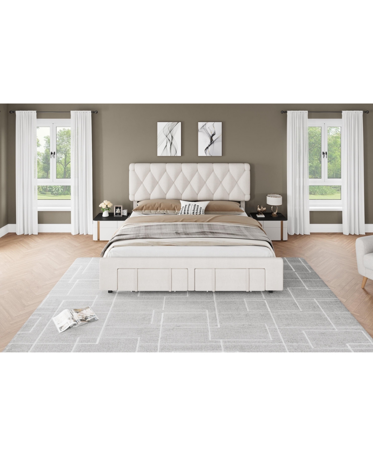 Click here for gaomon Bed Frame Diamond Tufted Headboard Upholste... prices