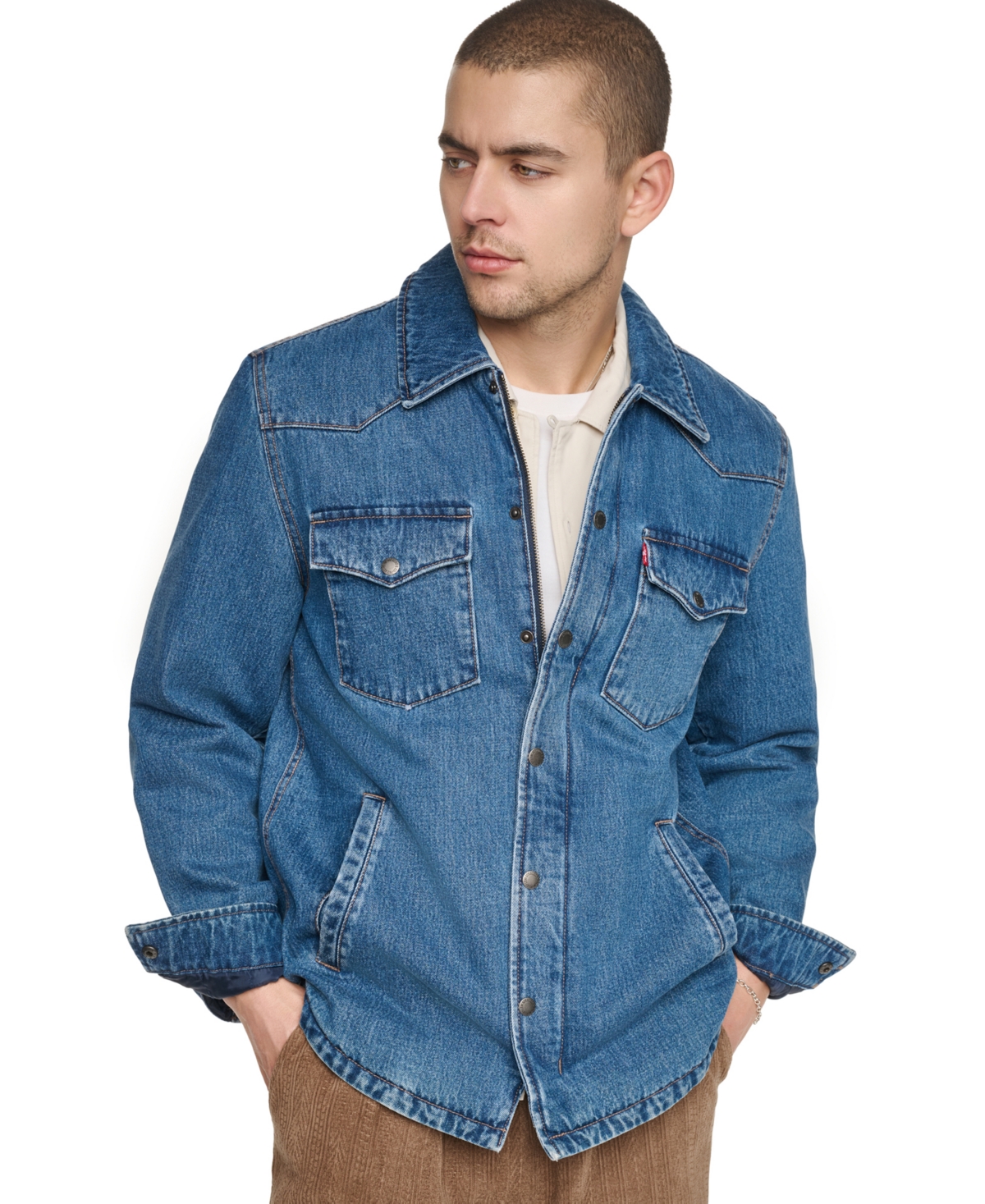Click here for Levis Mens Western Shirt Jacket - Medium Wash Deni... prices