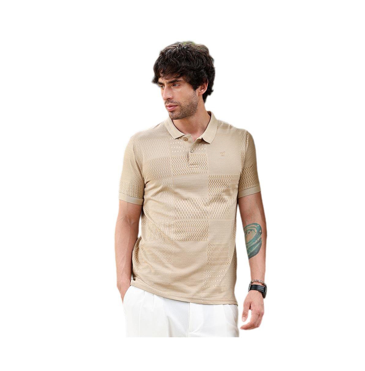 Click here for Campus Sutra Mens Geometric-Blocks Jacquard Polo T... prices