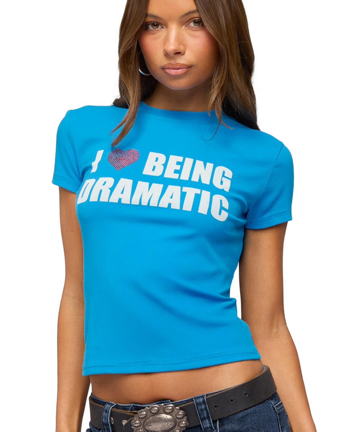 Click here for Edikted Womens Drama Queen Rhinestone T Shirt - Bl... prices