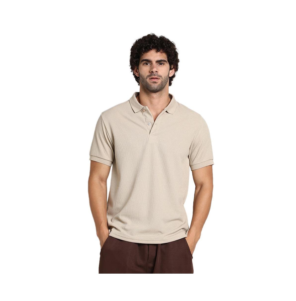 Click here for Campus Sutra Mens Ribbed Polo T-Shirt - Saltbox be... prices