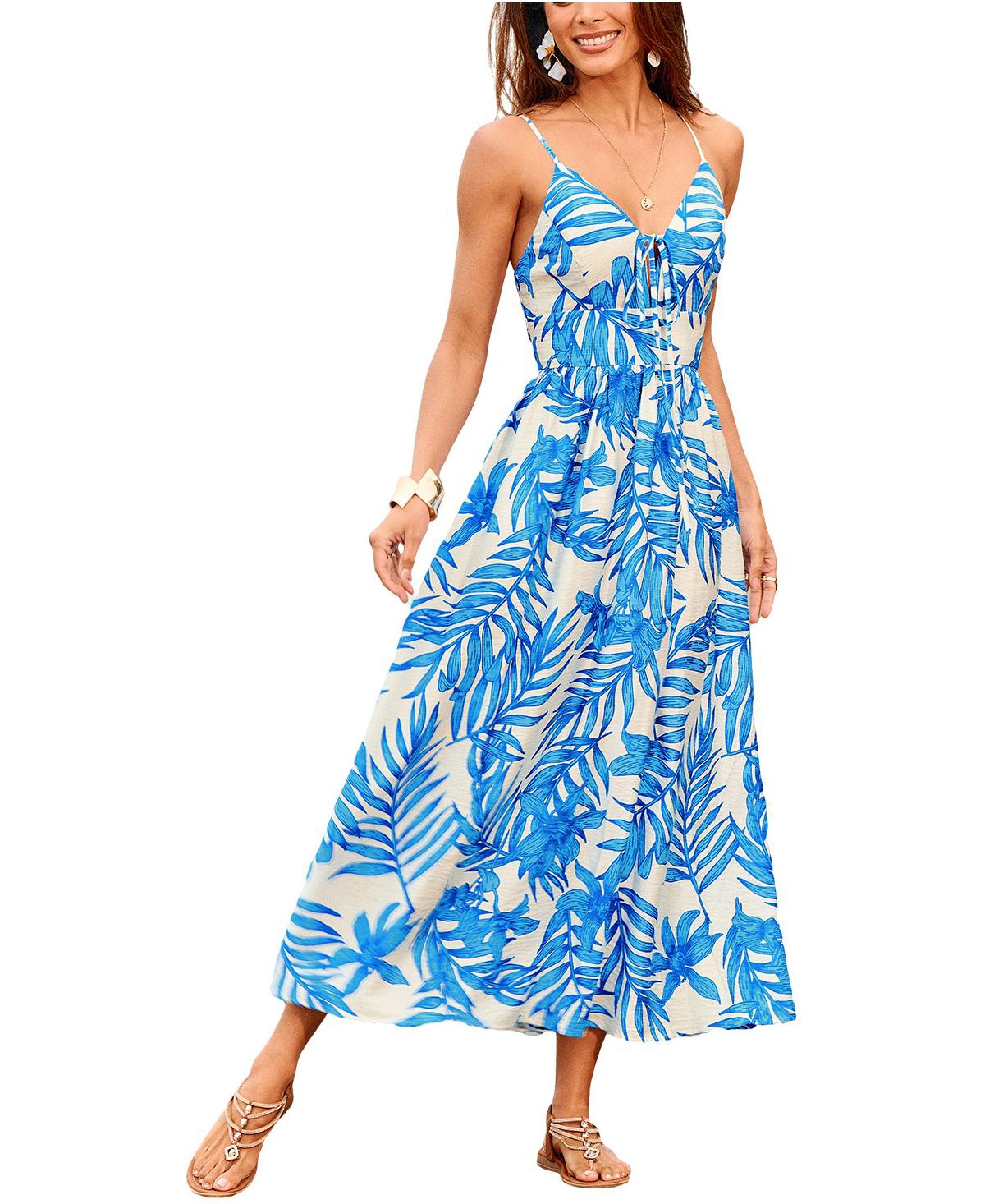 Click here for Cupshe Womens V-Neck Leaf Print Beach Dress - Medi... prices