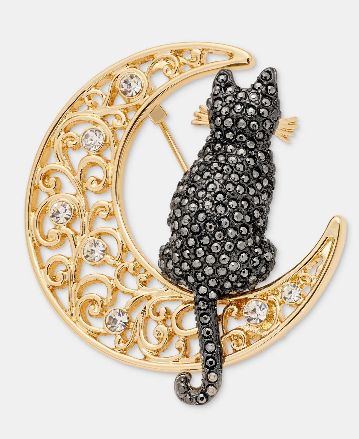Click here for Anne Klein Pave Cat Filigree Moon Pin - Jet prices