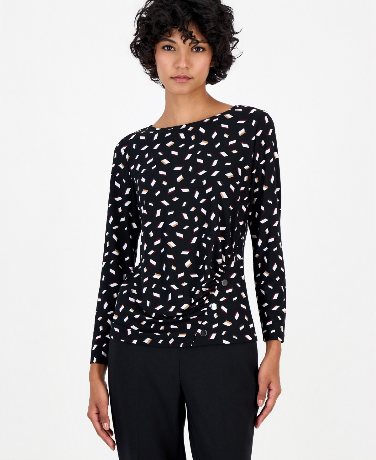 Click here for Anne Klein Essentials Womens Petite Long-Sleeve Ru... prices