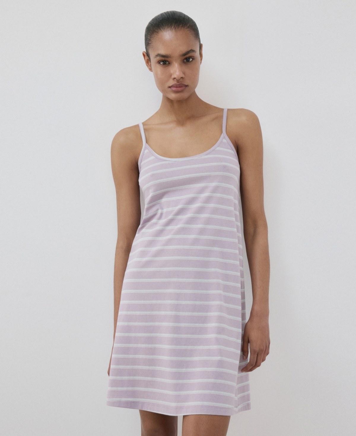Click here for Mango Womens Striped Cotton Nightdress - Purple prices