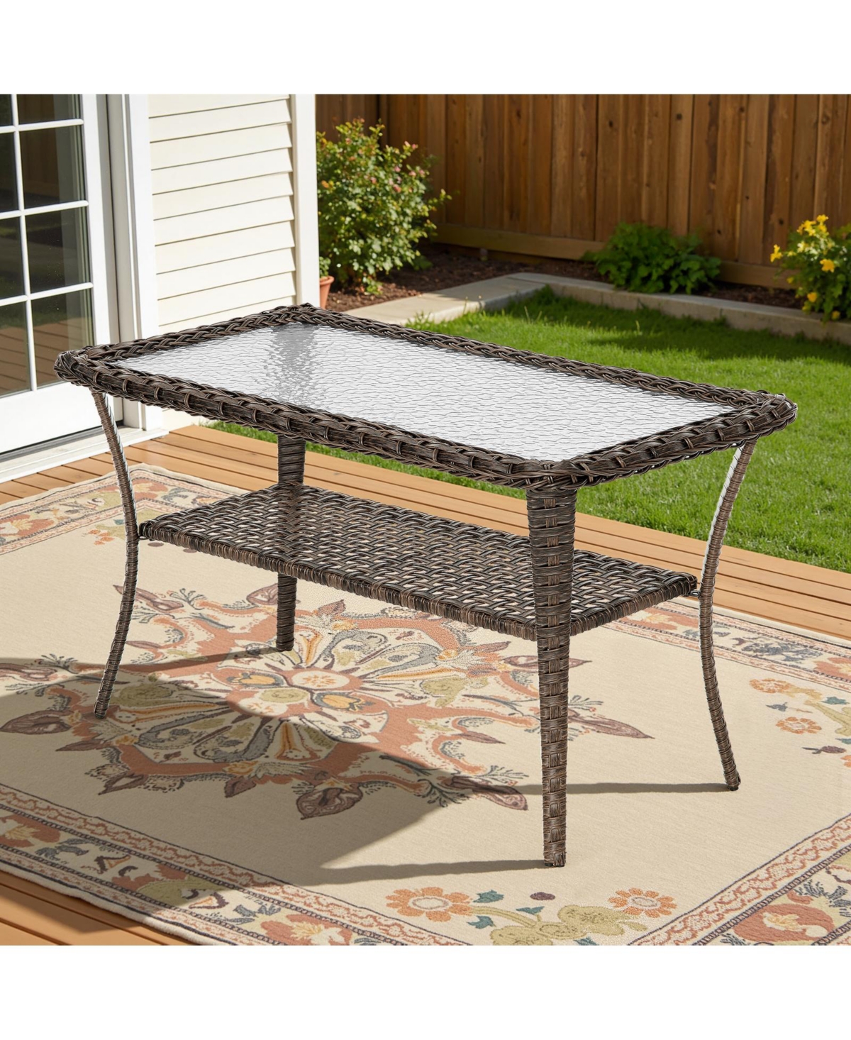 Click here for Pocassy Outdoor Coffee Table with Storage Wicker P... prices