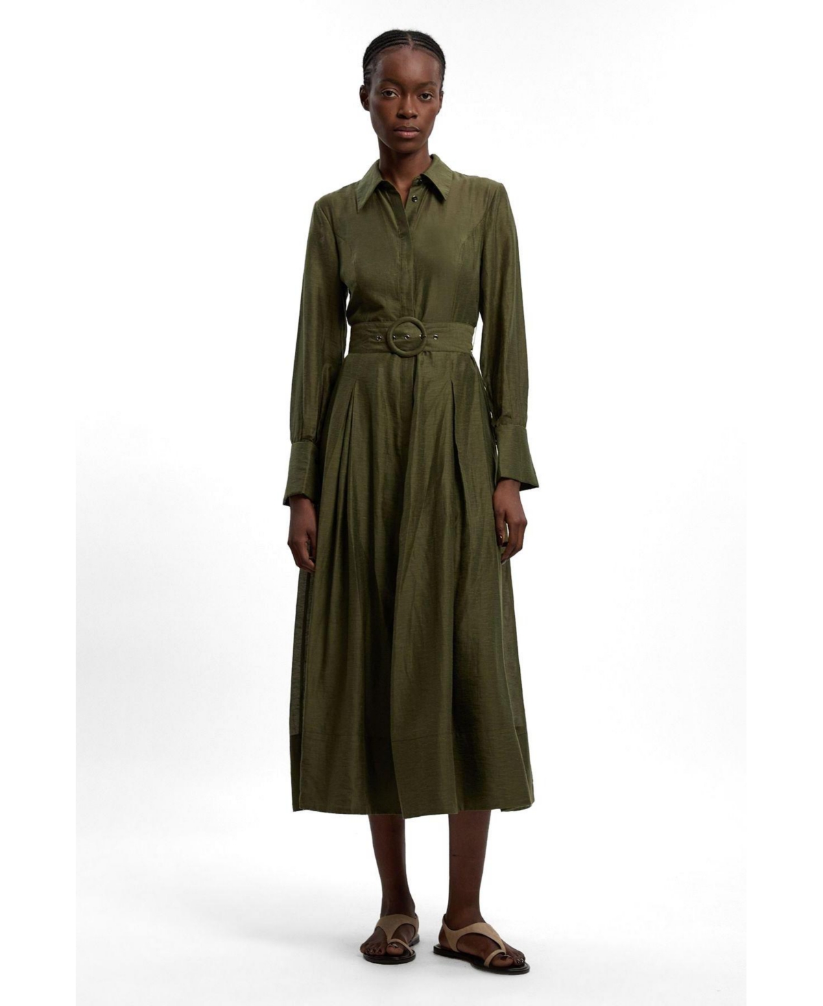 Click here for Karen Millen Womens Organdie Midi Shirt Dress - Kh... prices