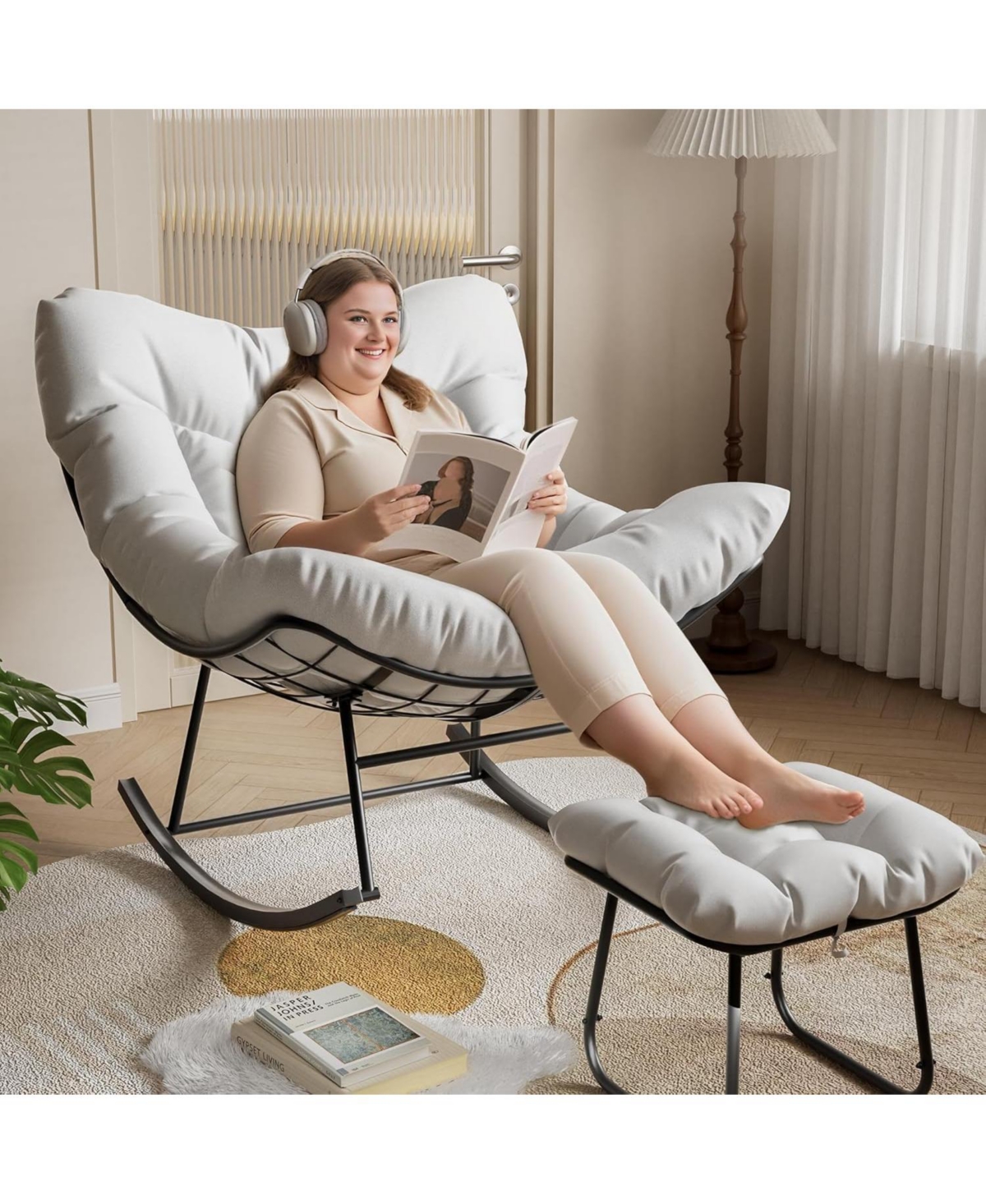 Click here for gaomon Oversized Outdoor Rocking Chair with Ottoma... prices