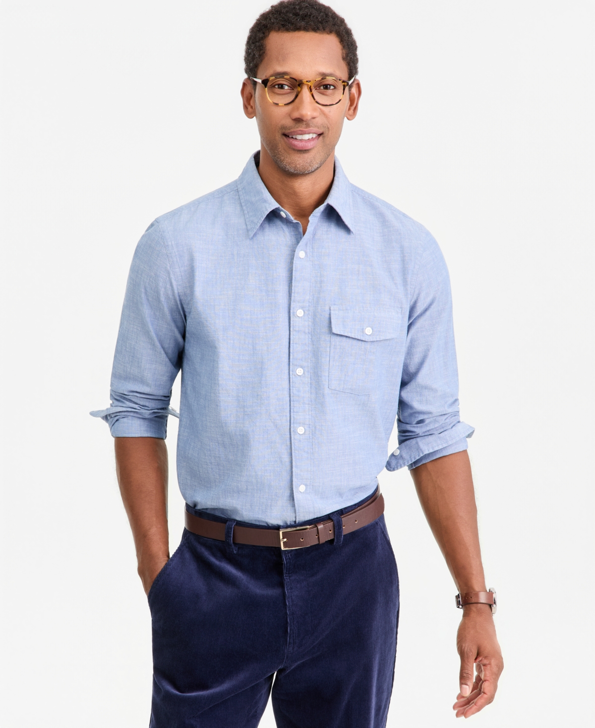 Click here for Club Room Mens Cotton Chambray Flap-Pocket Shirt... prices
