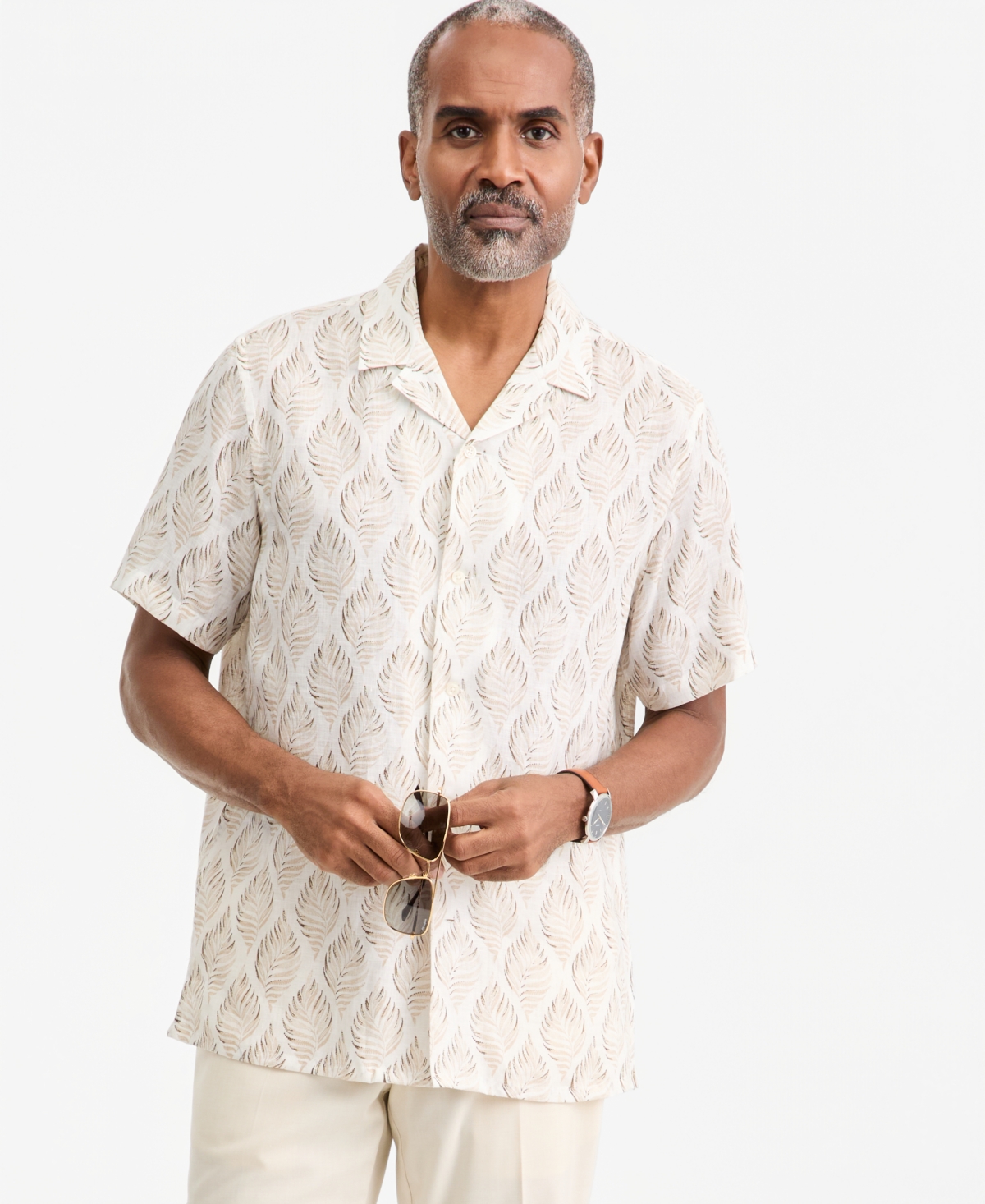 Click here for Club Room Mens Linen Leaf-Print Short-Sleeve Shirt... prices