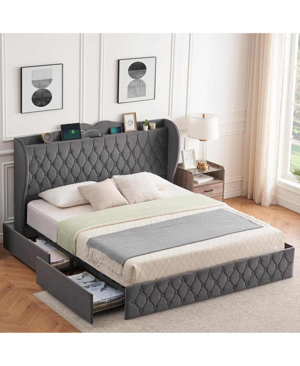 Click here for gaomon King Bed Frame Storage Headboard Charging S... prices