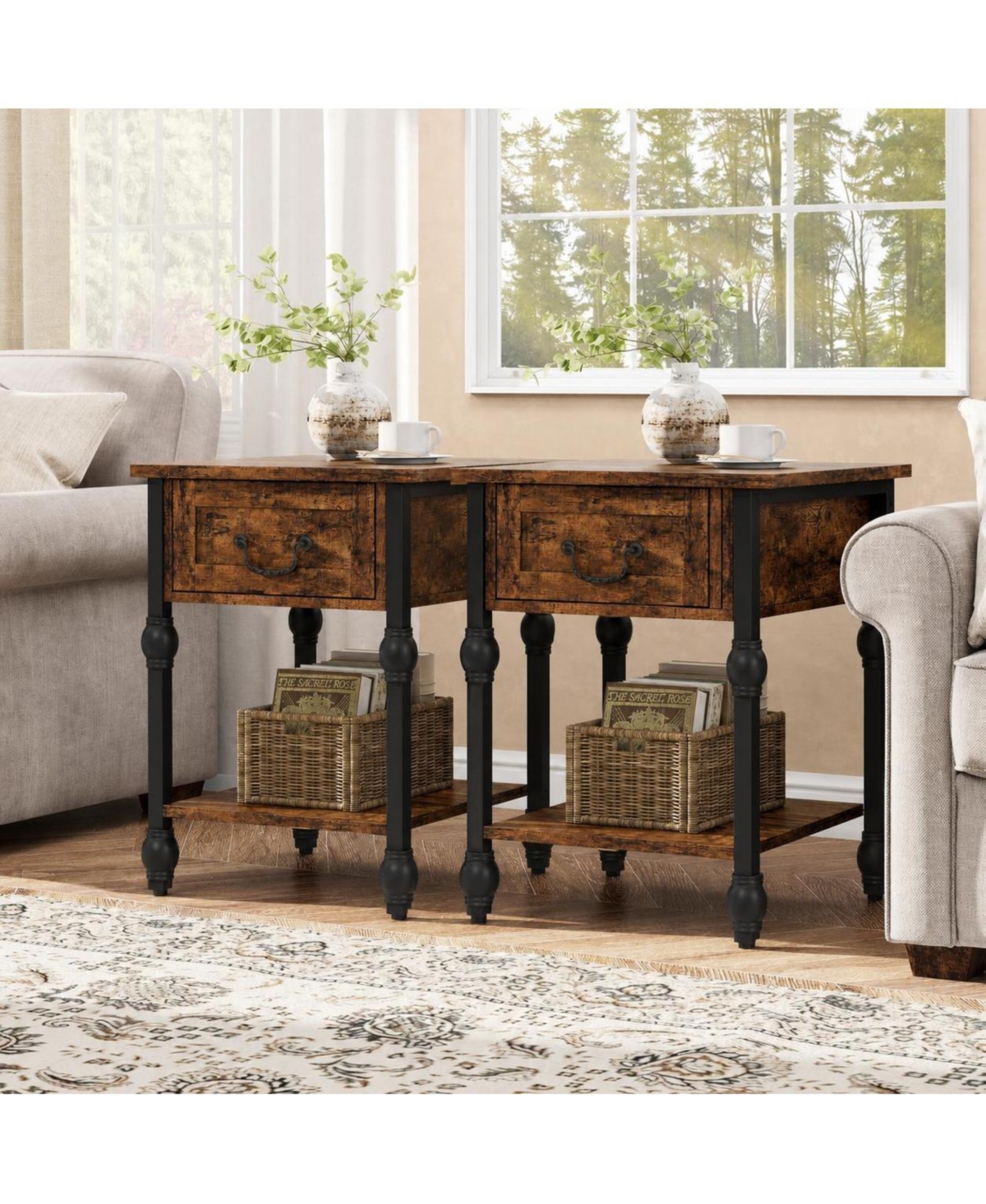 Click here for homfan Set of 2 Industrial End Tables â Metal Fr... prices