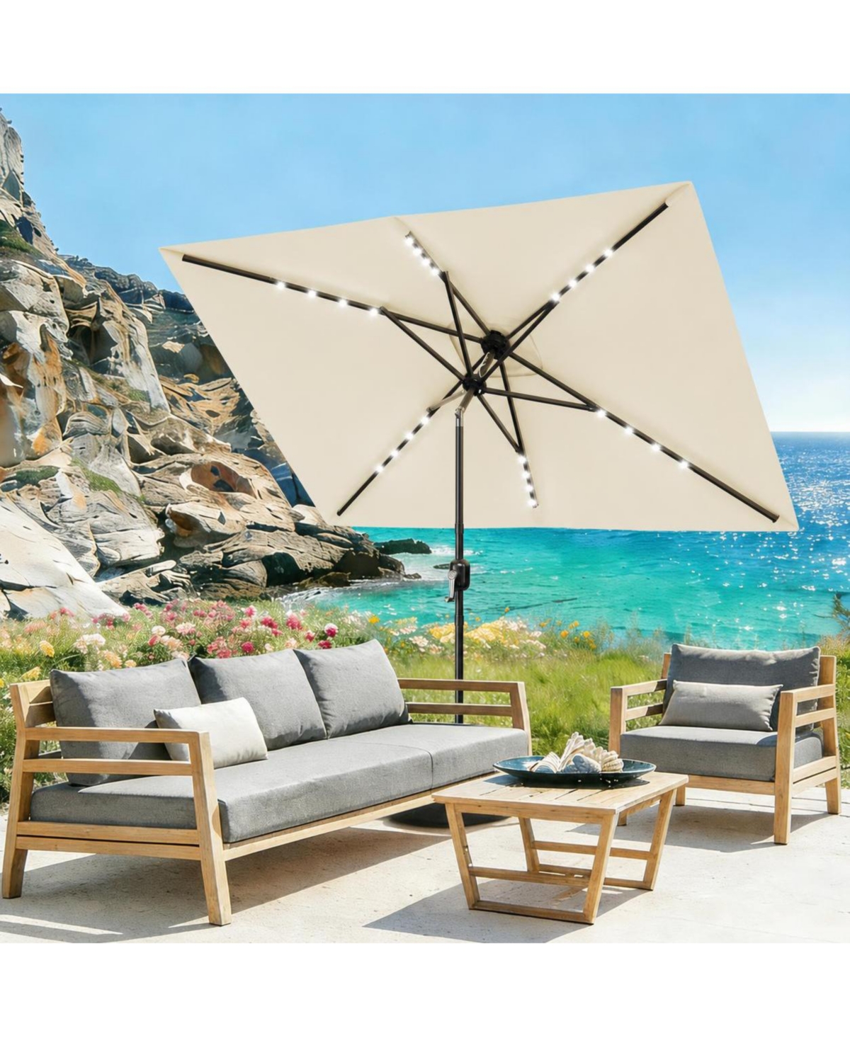 Click here for homfan 10x6.5 Solar Led Rectangular Patio Umbrella... prices