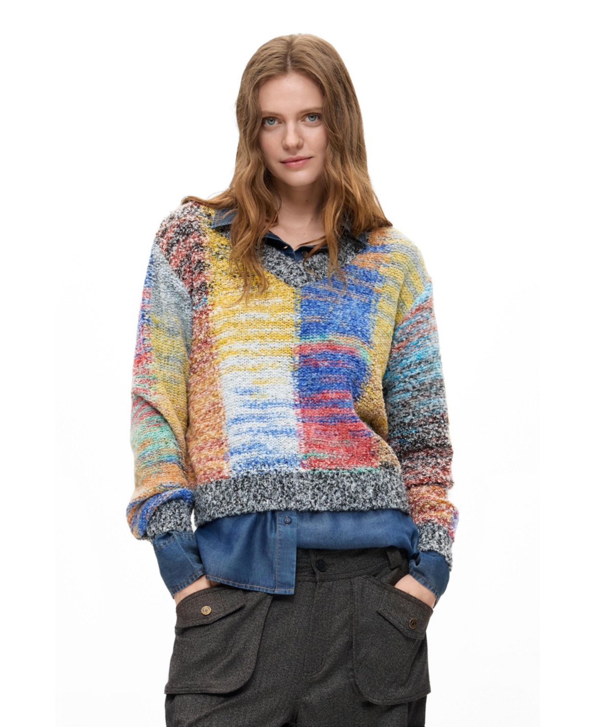Click here for Desigual Womens Chunky knit cropped sweater - Oran... prices