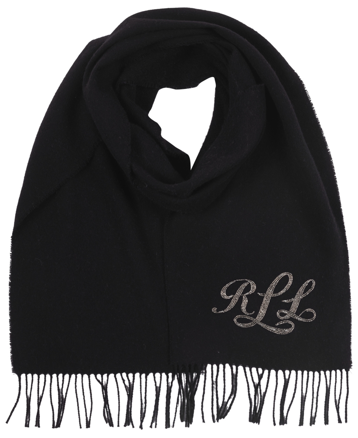 Click here for Lauren Ralph Lauren Beaded Logo Scarf - Black/Gunm... prices