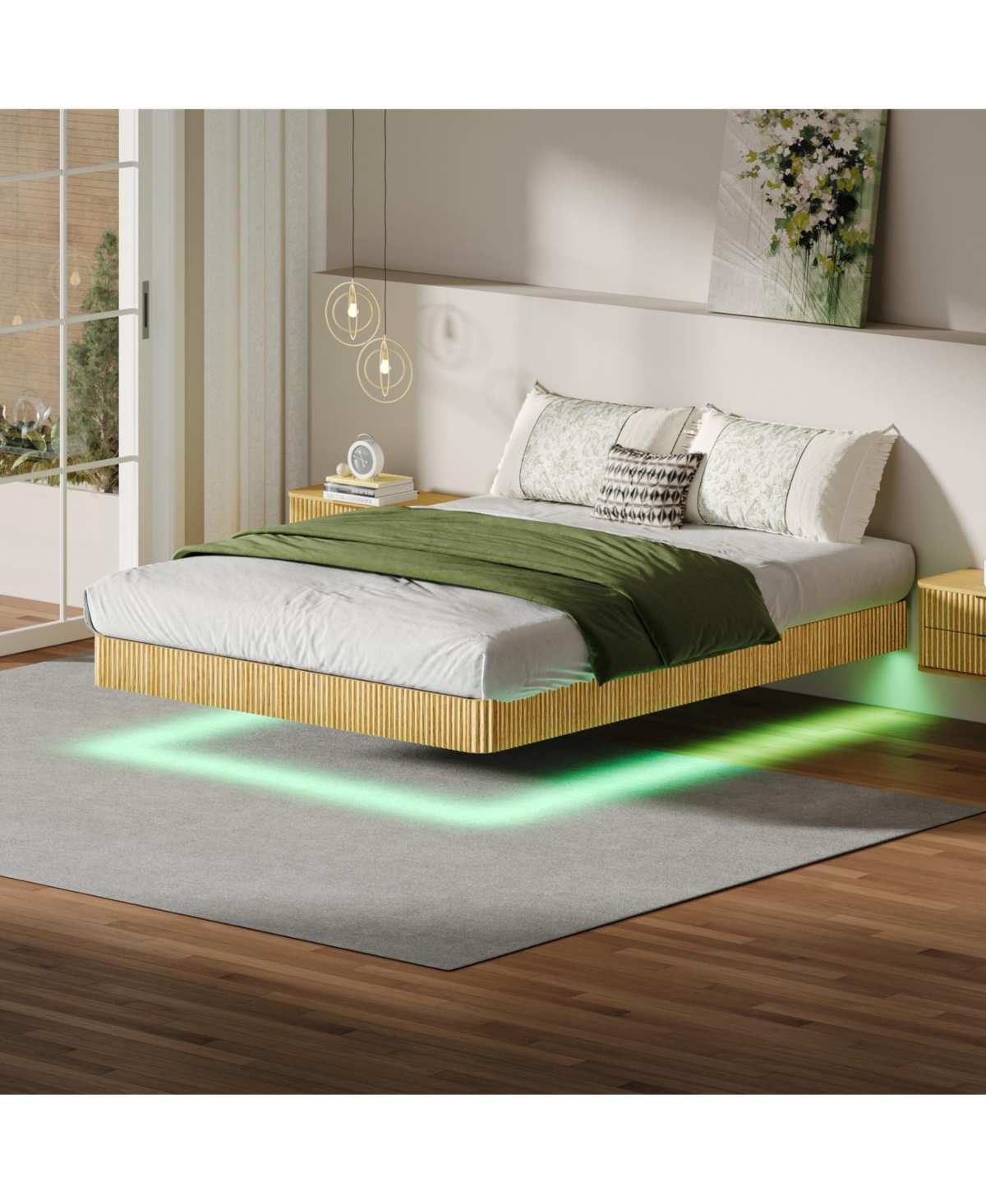 Click here for Rainsken Floating Bed Frame with Led Lights  Flute... prices