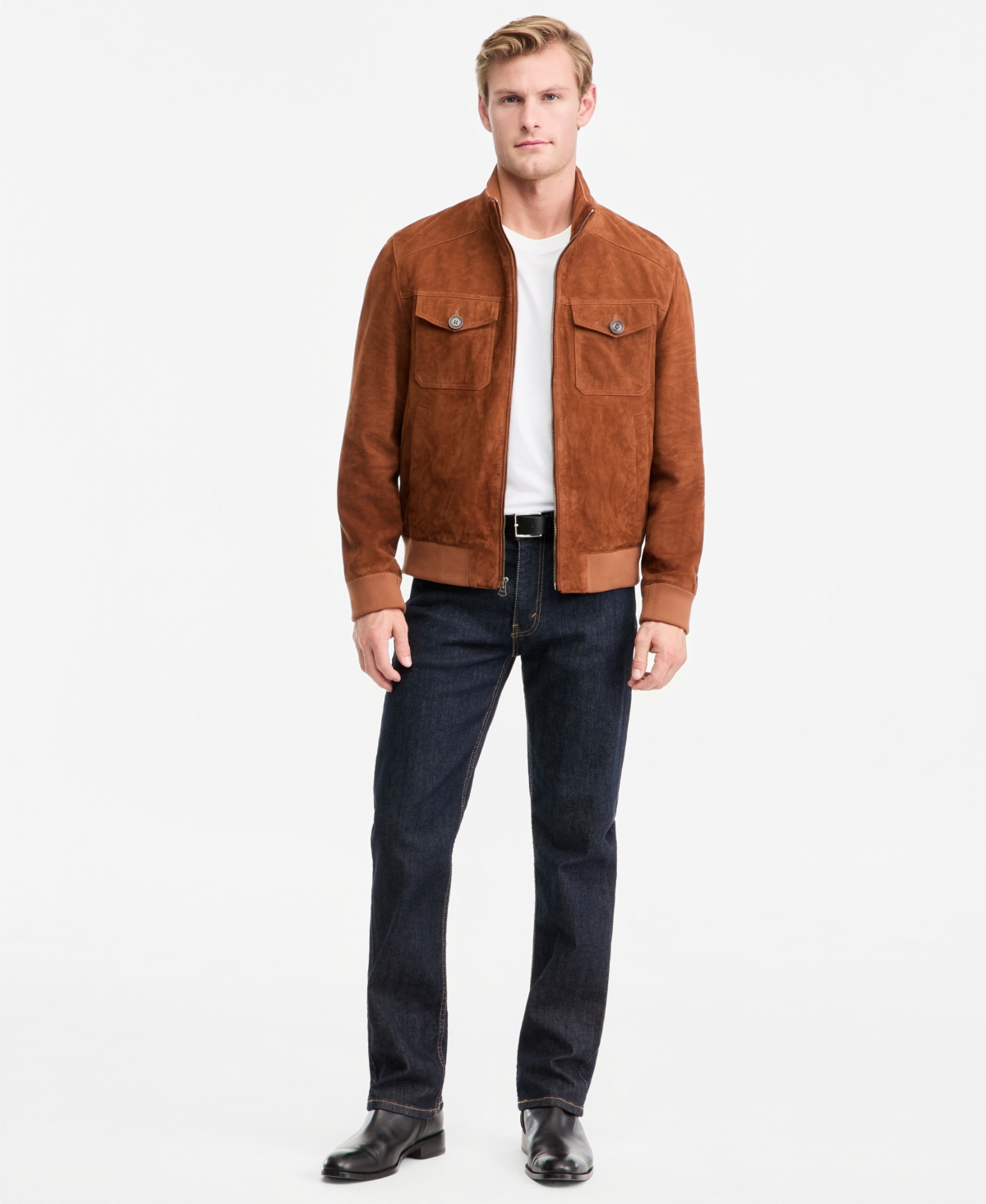 Click here for Cole Haan Mens Suede Bomber Jacket - Caramel prices