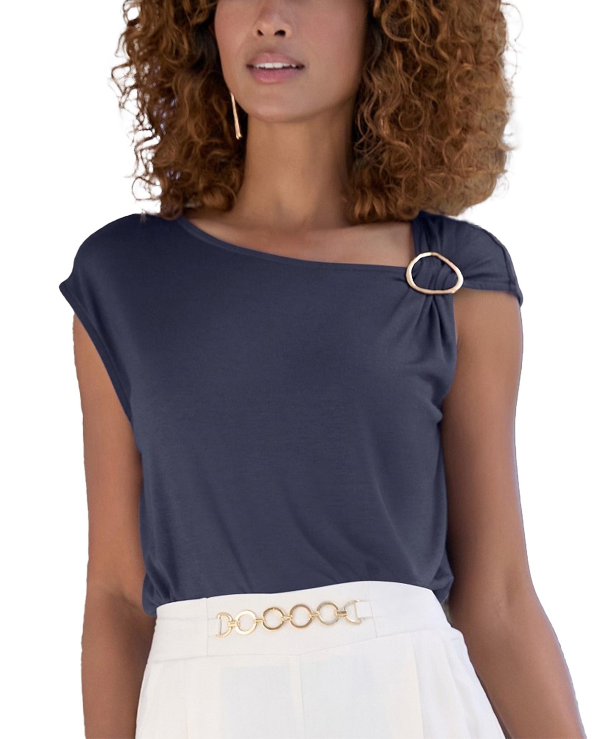 Click here for Lascana Womens Asymmetrical Ring Detail Top - Navy prices