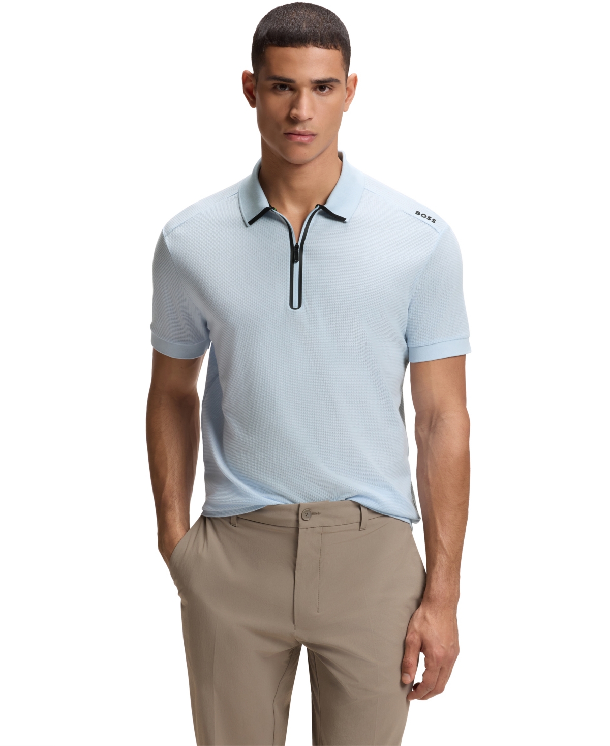 Click here for Boss by Hugo Boss Mens Waffle Jacquard Zip-Neck Po... prices