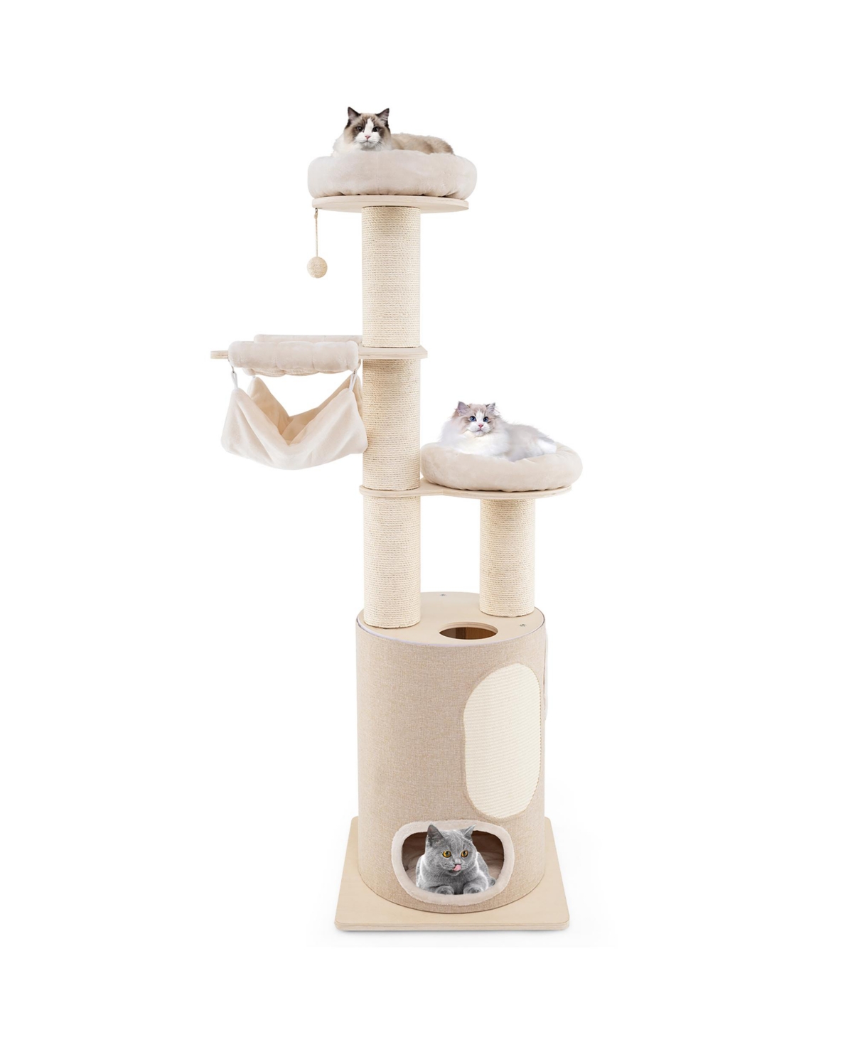 Click here for Gymax Petsjoy 74 Tall Wooden Cat Tower Tree with 2... prices