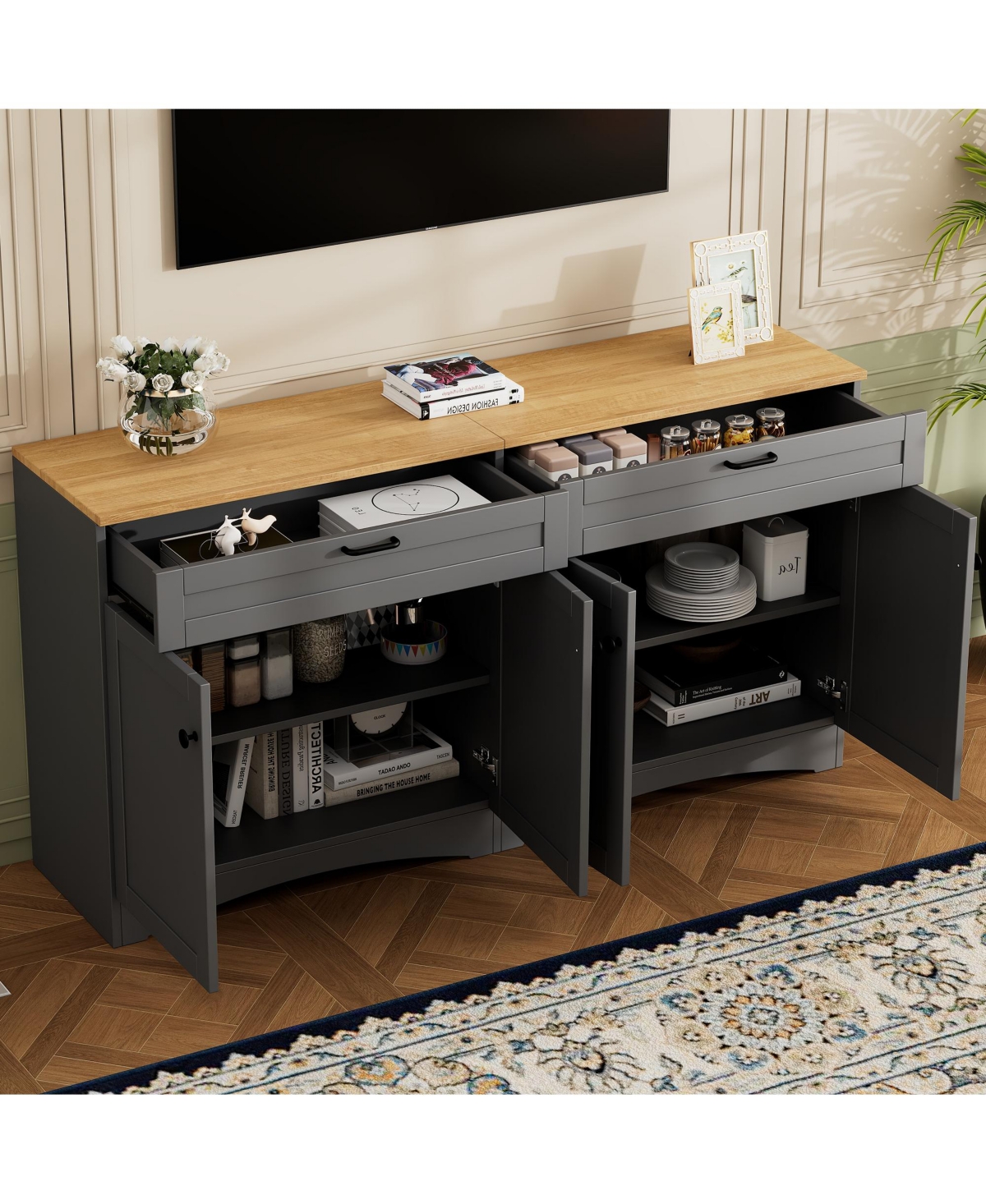 Click here for Flynama Farmhouse Multi-functional Tv Console with... prices