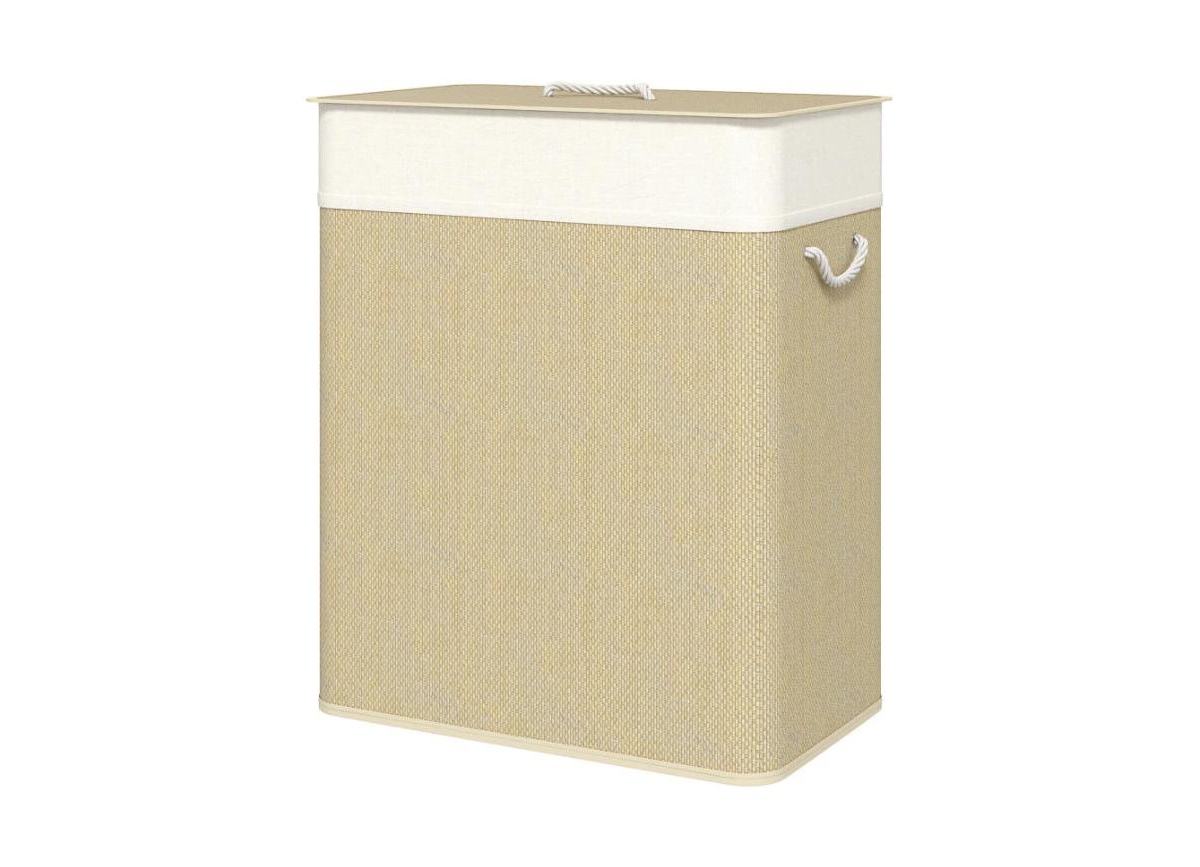 Click here for Viyet Divided Bamboo Laundry Hamper with Lid - 2-S... prices