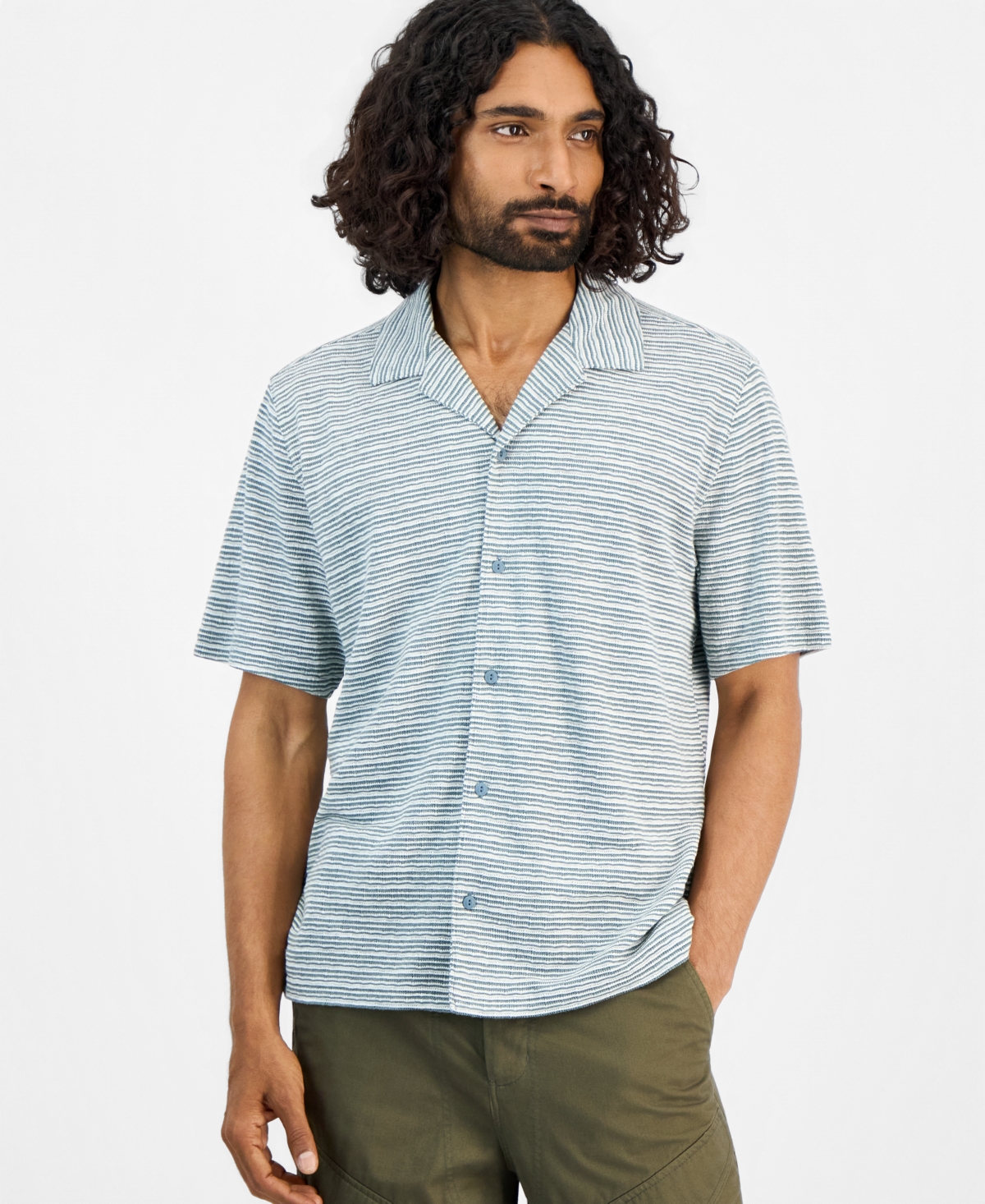 Click here for Sun + Stone Mens Short-Sleeve Wave Textured Camp C... prices