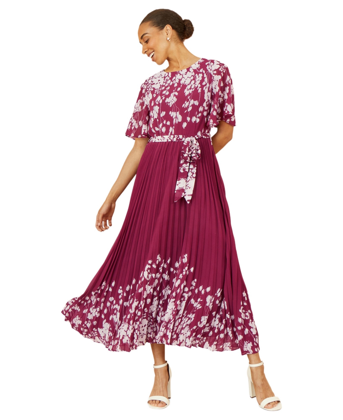 Click here for Yumi Womens Short Sleeve Pleated Midi Dress - Burg... prices