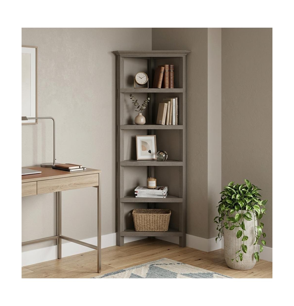 Click here for HomeRoots Solid Wood Corner Bookcase - Grey prices