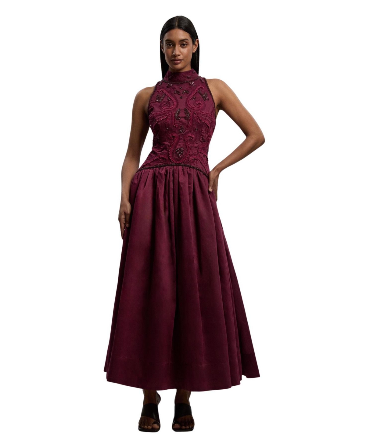 Click here for Karen Millen Taffeta High Neck Fit and Flare Dress... prices