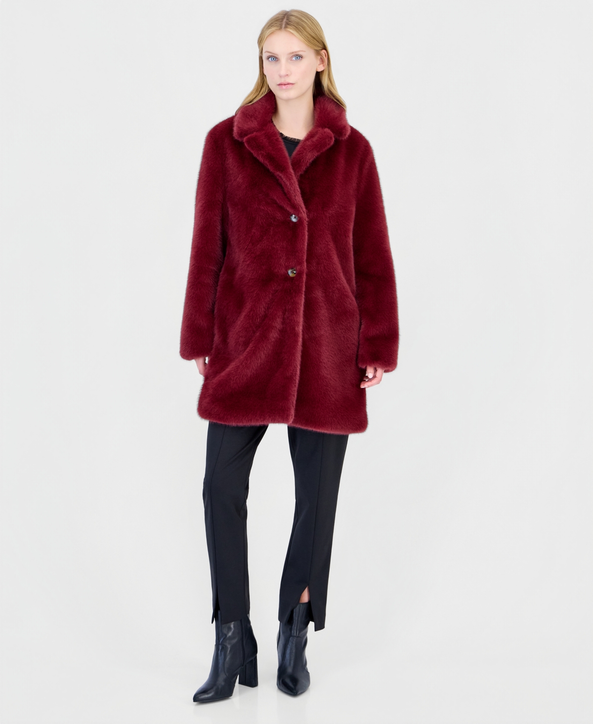 Click here for T Tahari Womens Notch Collar Faux Fur Coat - Class... prices