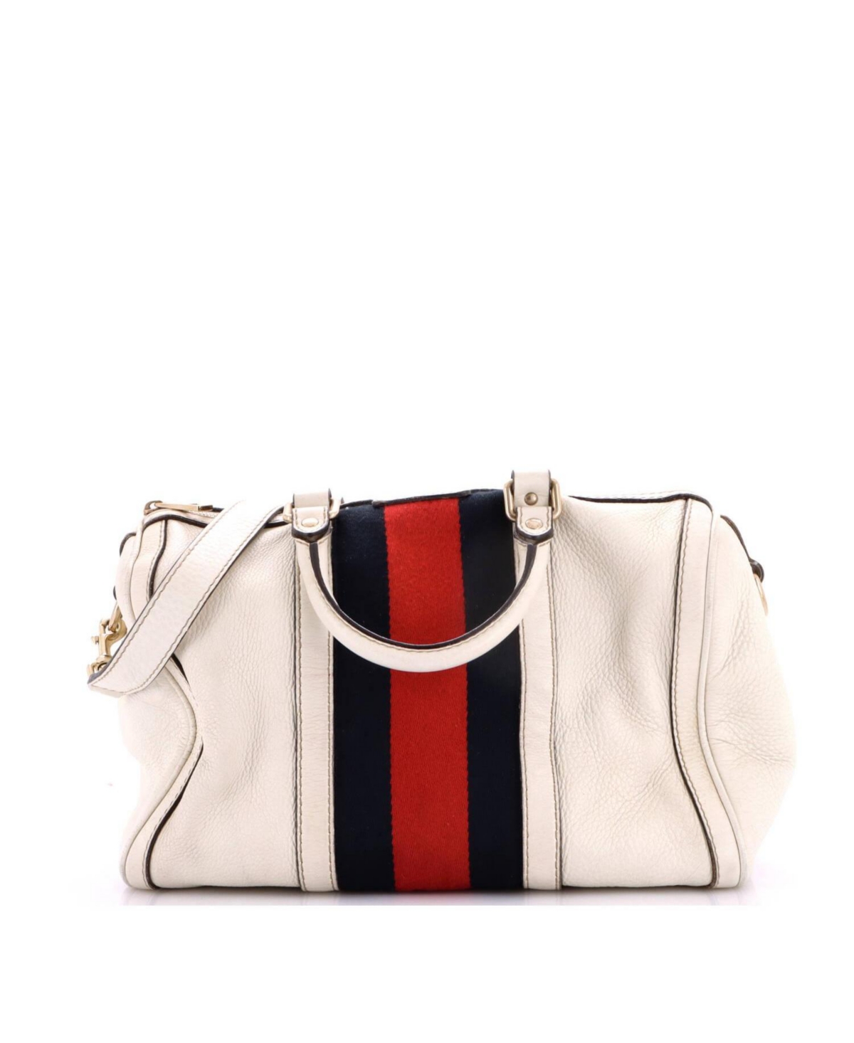 Click here for Pre-Owned Gucci Medium Vintage Web Boston Bag Leat... prices