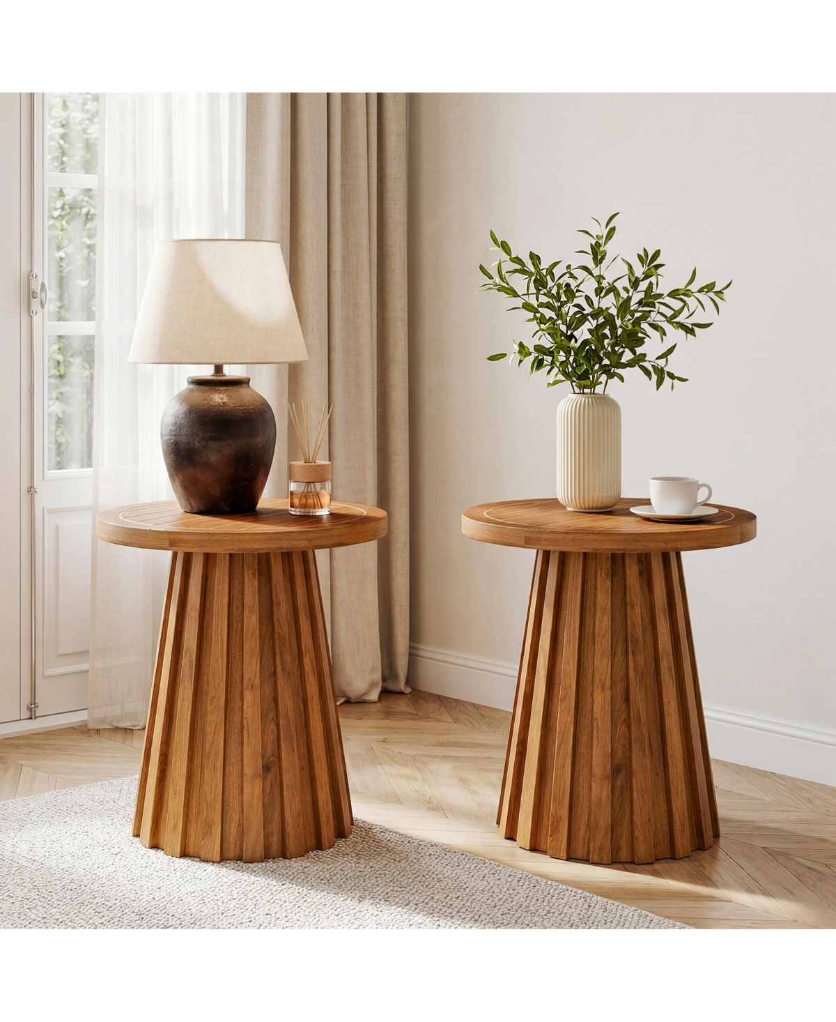 Click here for Tribesigns Round Side Table Set of 2  Solid Wood E... prices