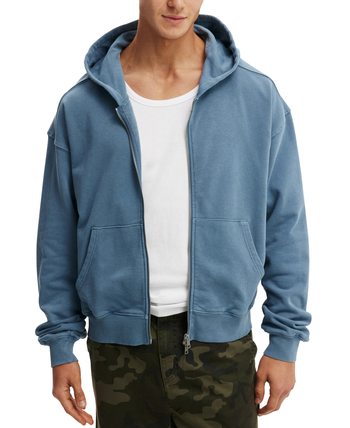 Click here for Cotton On Mens Cropped Zip Up Hoodie - Blue prices