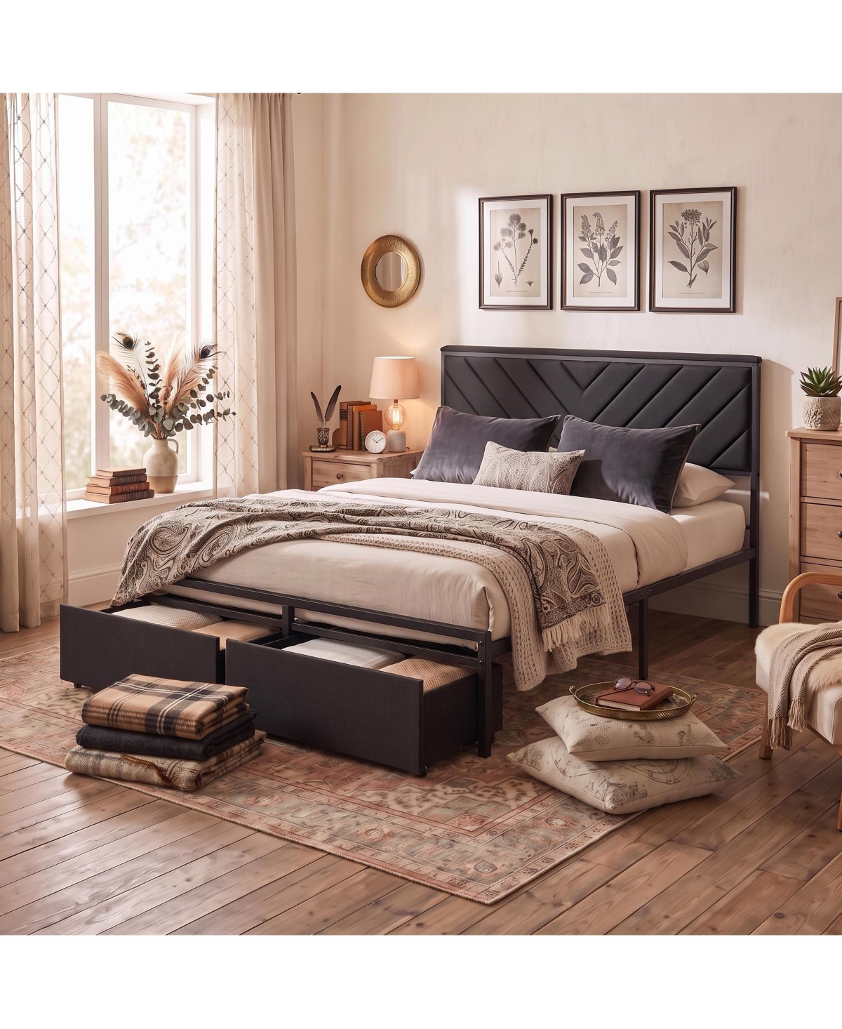 Click here for Modern Upholstered Platform Bed with 2 Storage Dra... prices