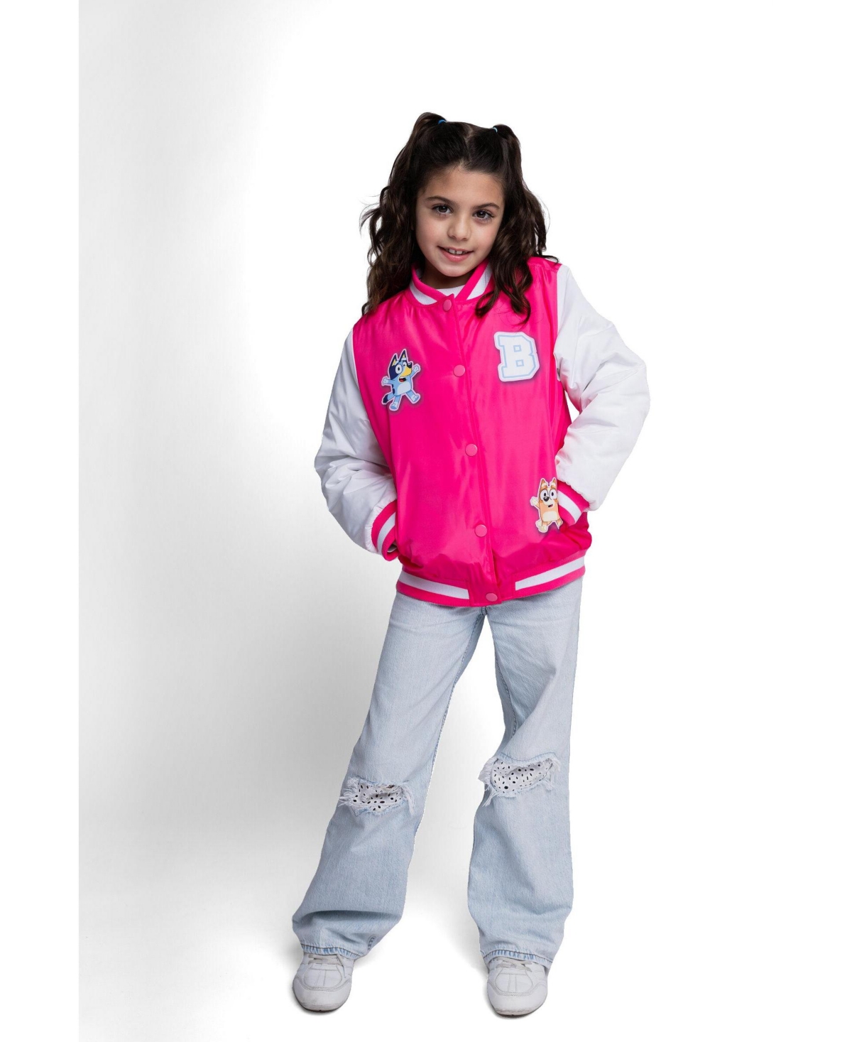 Click here for Bluey Girls 5-12 Varsity Bomber Jacket - Pink blue... prices