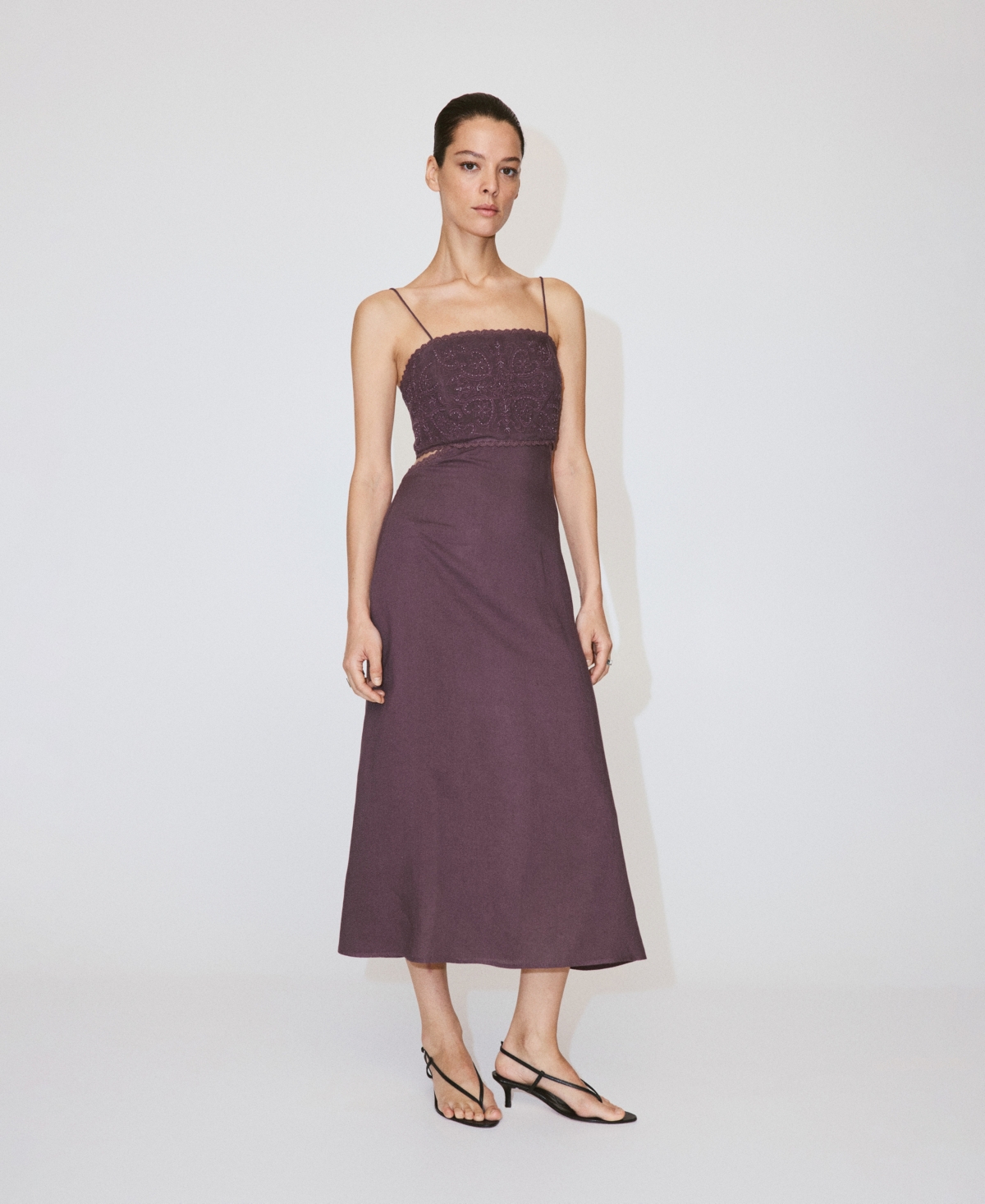 Click here for Mango Womens Cutout Embroidered Beaded Dress - Dra... prices