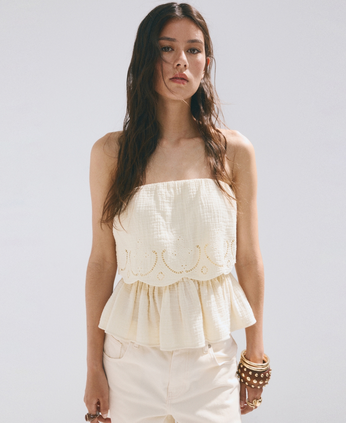 Click here for Mango Womens Embroidered Details Crinkled Top - Li... prices