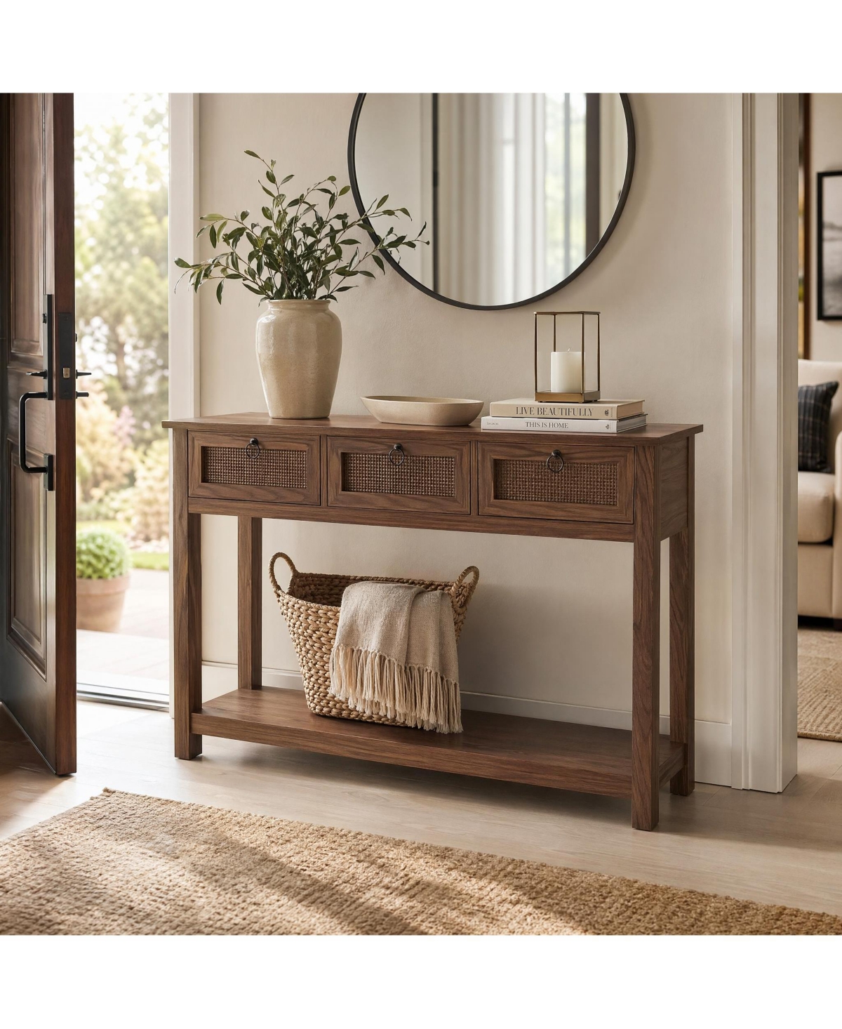 Click here for homfan 3-Drawer Rattan Console Table  Entryway Sof... prices