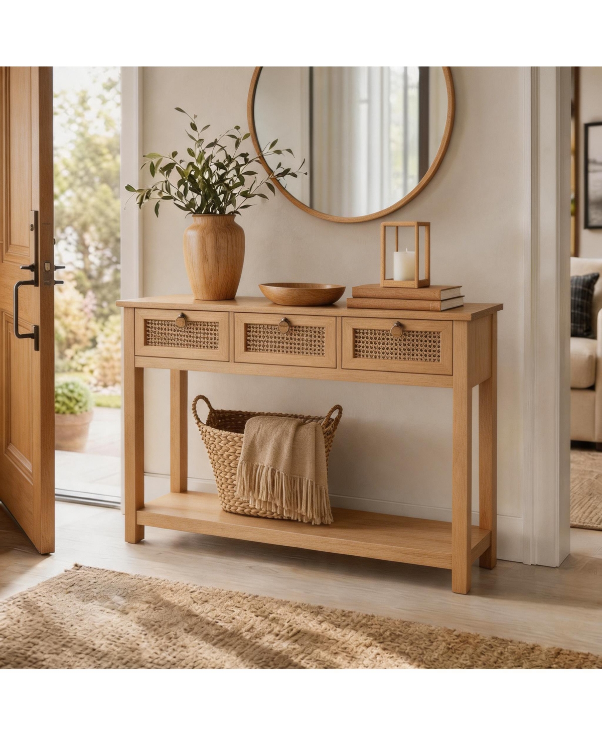 Click here for homfan 3-Drawer Rattan Console Table  Entryway Sof... prices