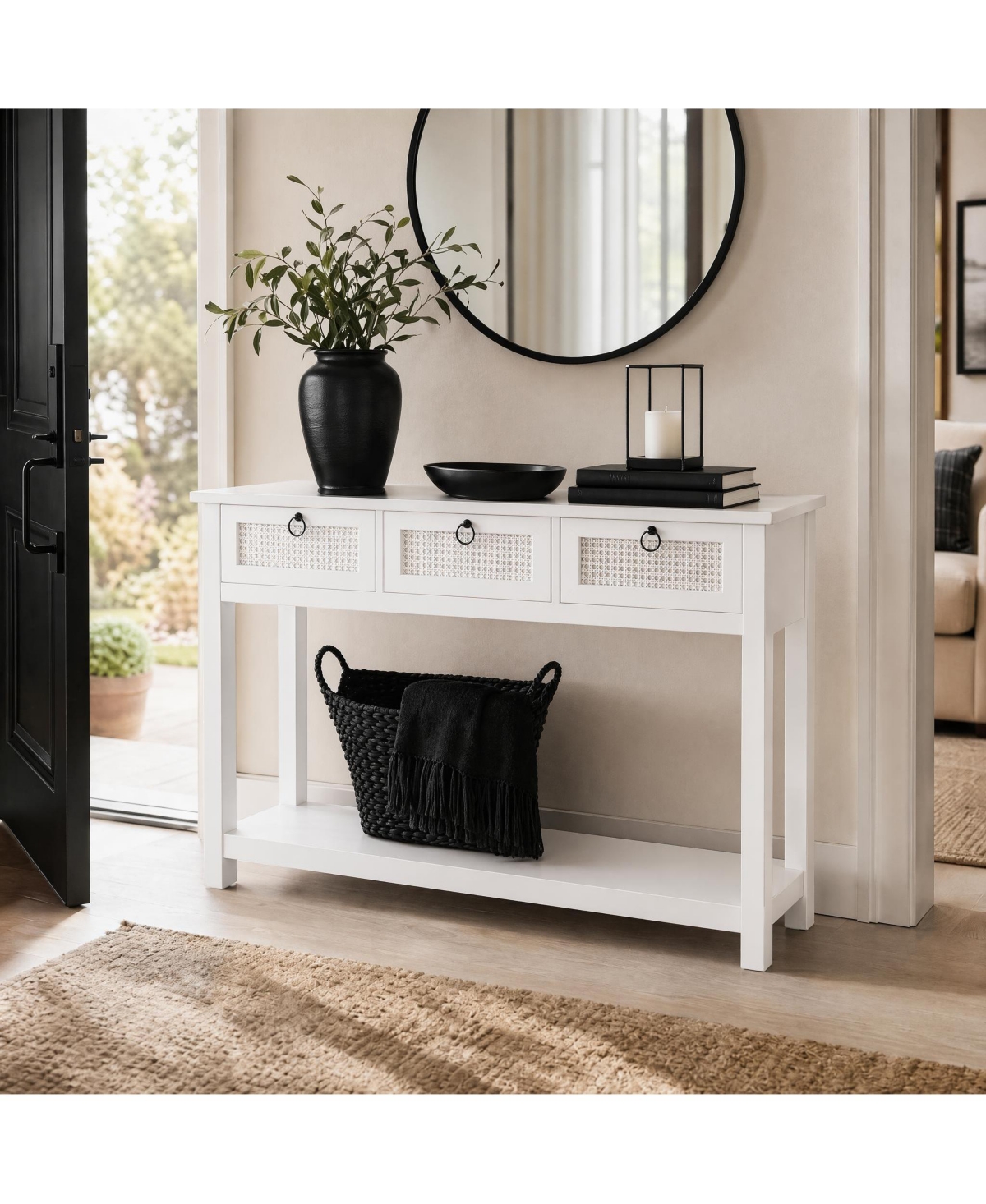 Click here for homfan 3-Drawer Rattan Console Table  Entryway Sof... prices