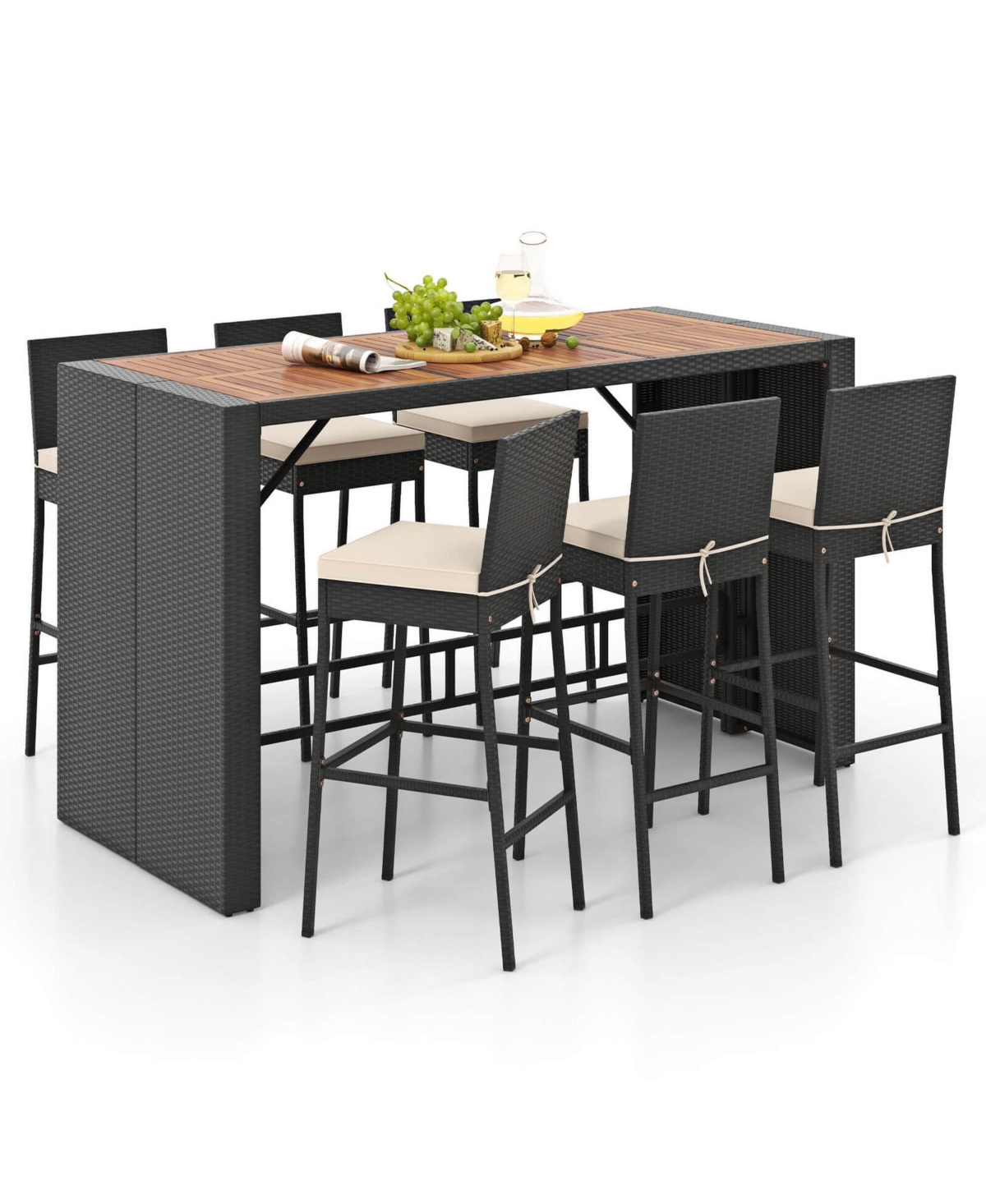 Click here for Costway 7 Pieces Patio Bar Set with Acacia Wood Ta... prices